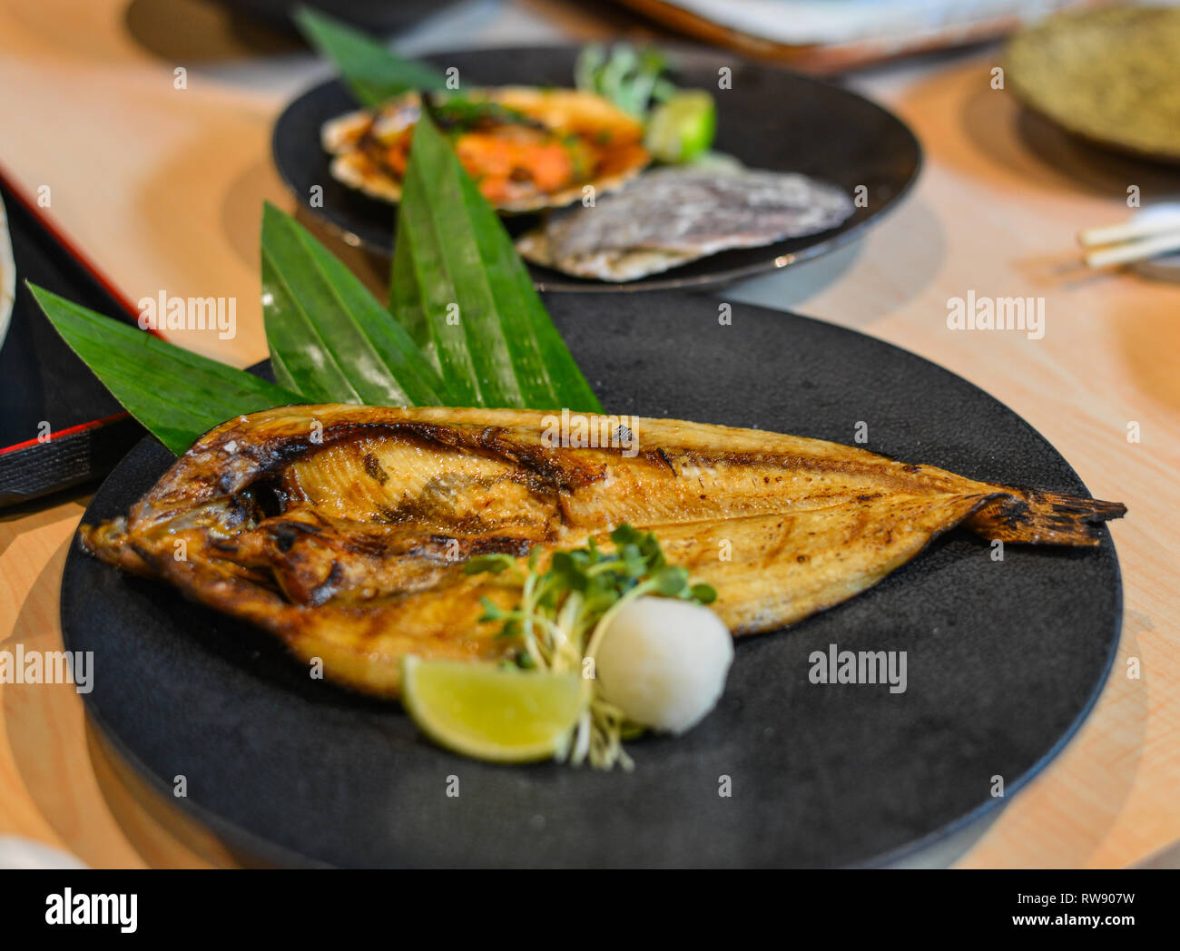 Grilled fish in Japanese meal at luxury restaurant in Saigon, Vietnam ...