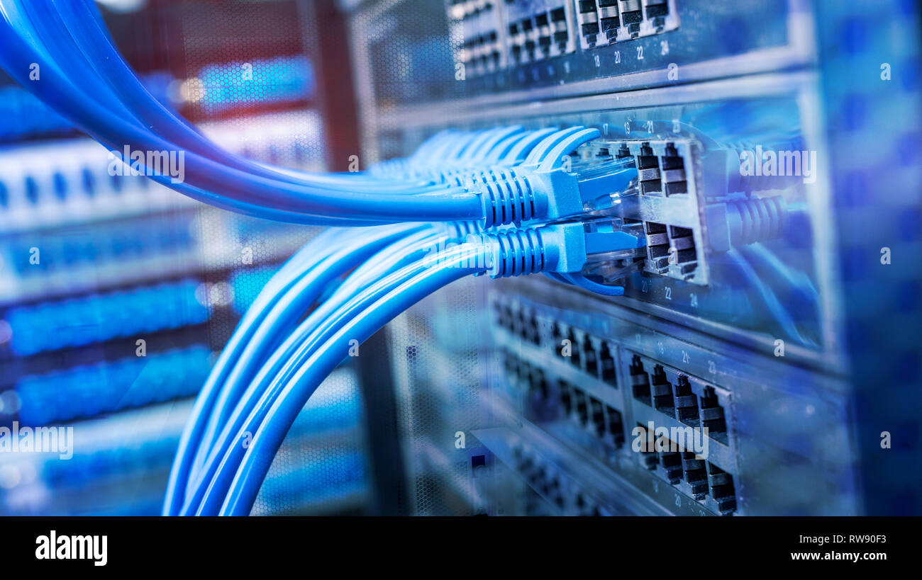 ethernet cable on network switches background Stock Photo - Alamy