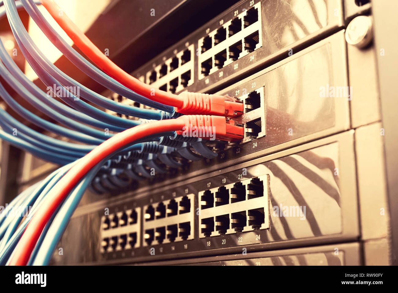 ethernet cable on network switches background Stock Photo - Alamy