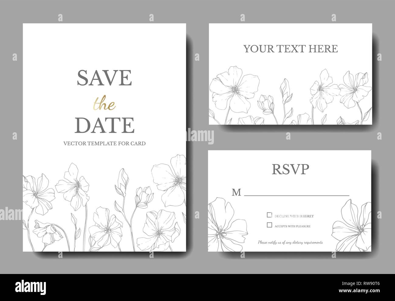 Vector Flax floral botanical flower.Black and white engraved ink art. Wedding background card ...