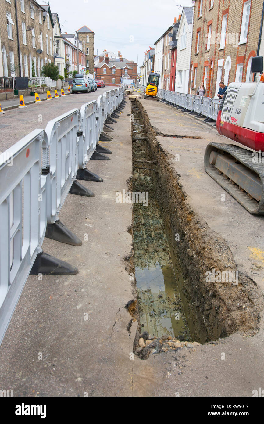 gas, road, works, street, trench, dig, digger, pipes, supply, barrier ...