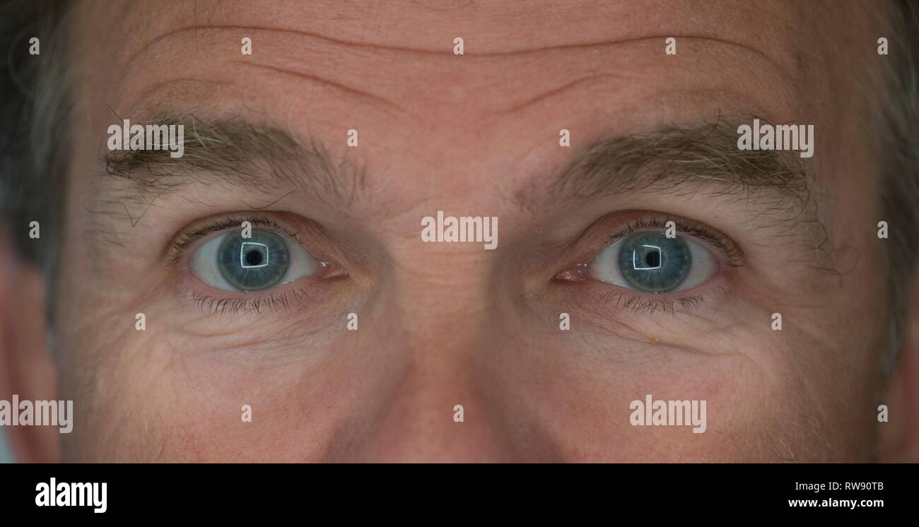Close up of eyes with square light reflection in the pupil Stock Photo ...