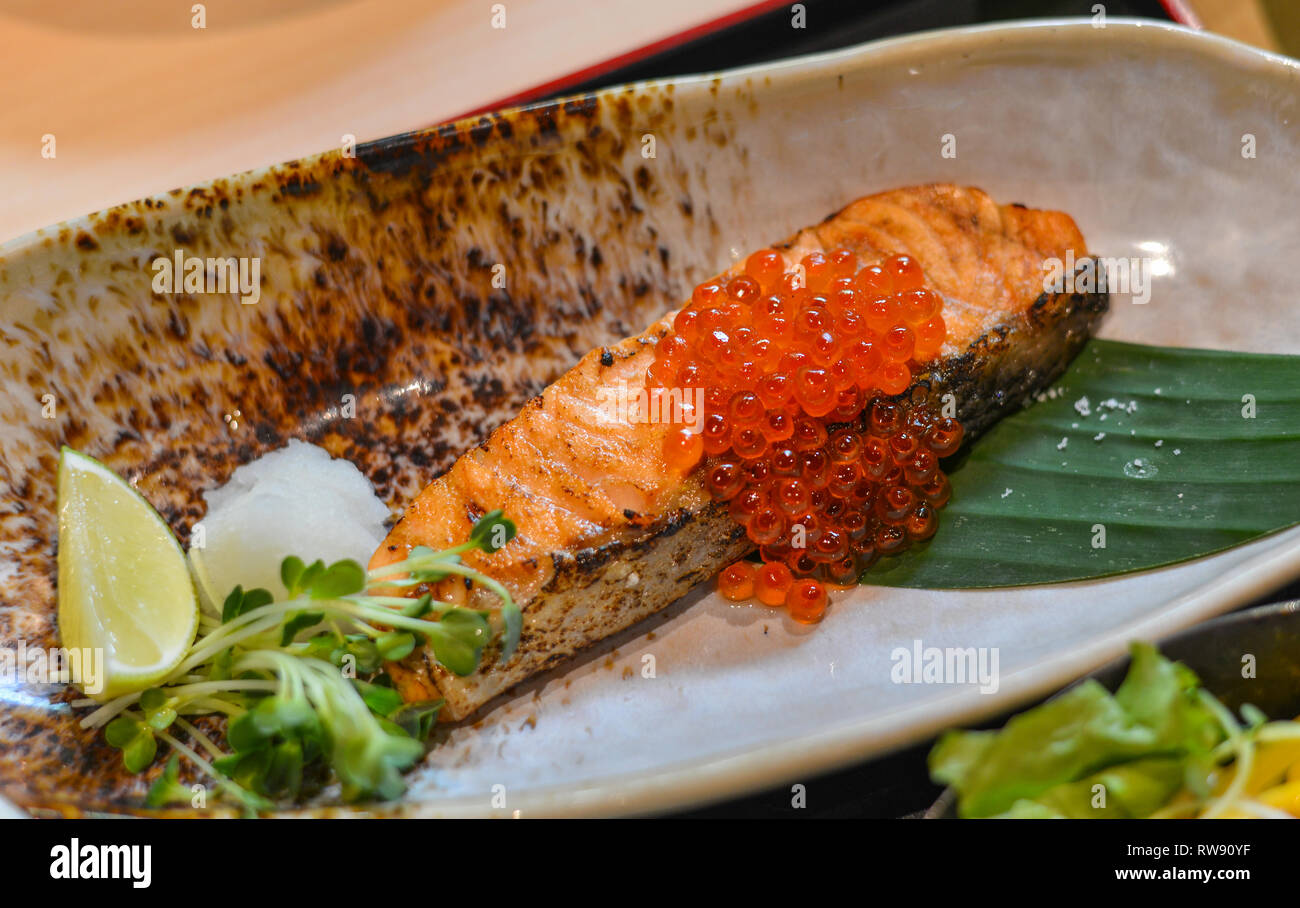 Grilled fish in Japanese meal at luxury restaurant in Saigon, Vietnam ...