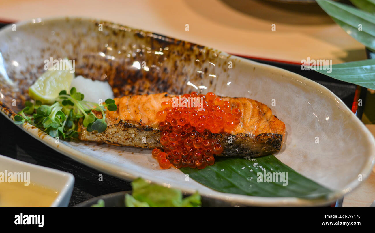 Grilled fish in Japanese meal at luxury restaurant in Saigon, Vietnam ...