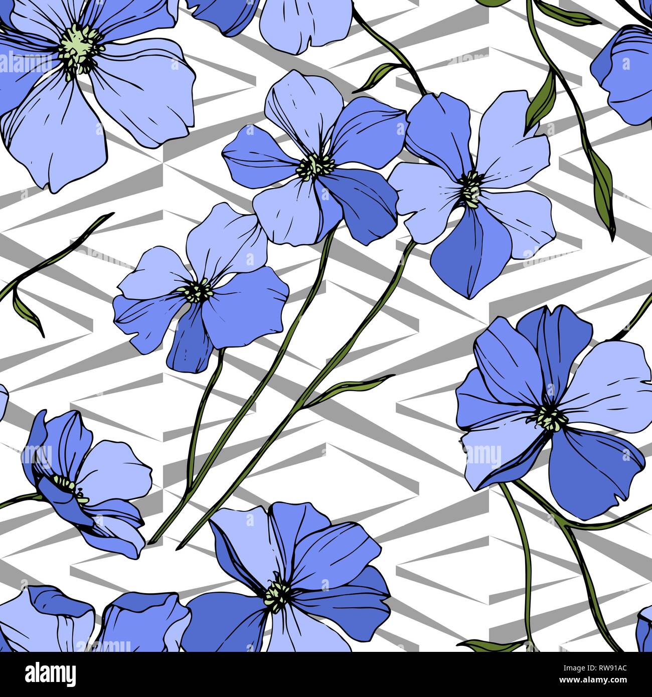 Vector Blue Flax floral botanical flower. Wild spring leaf wildflower ...