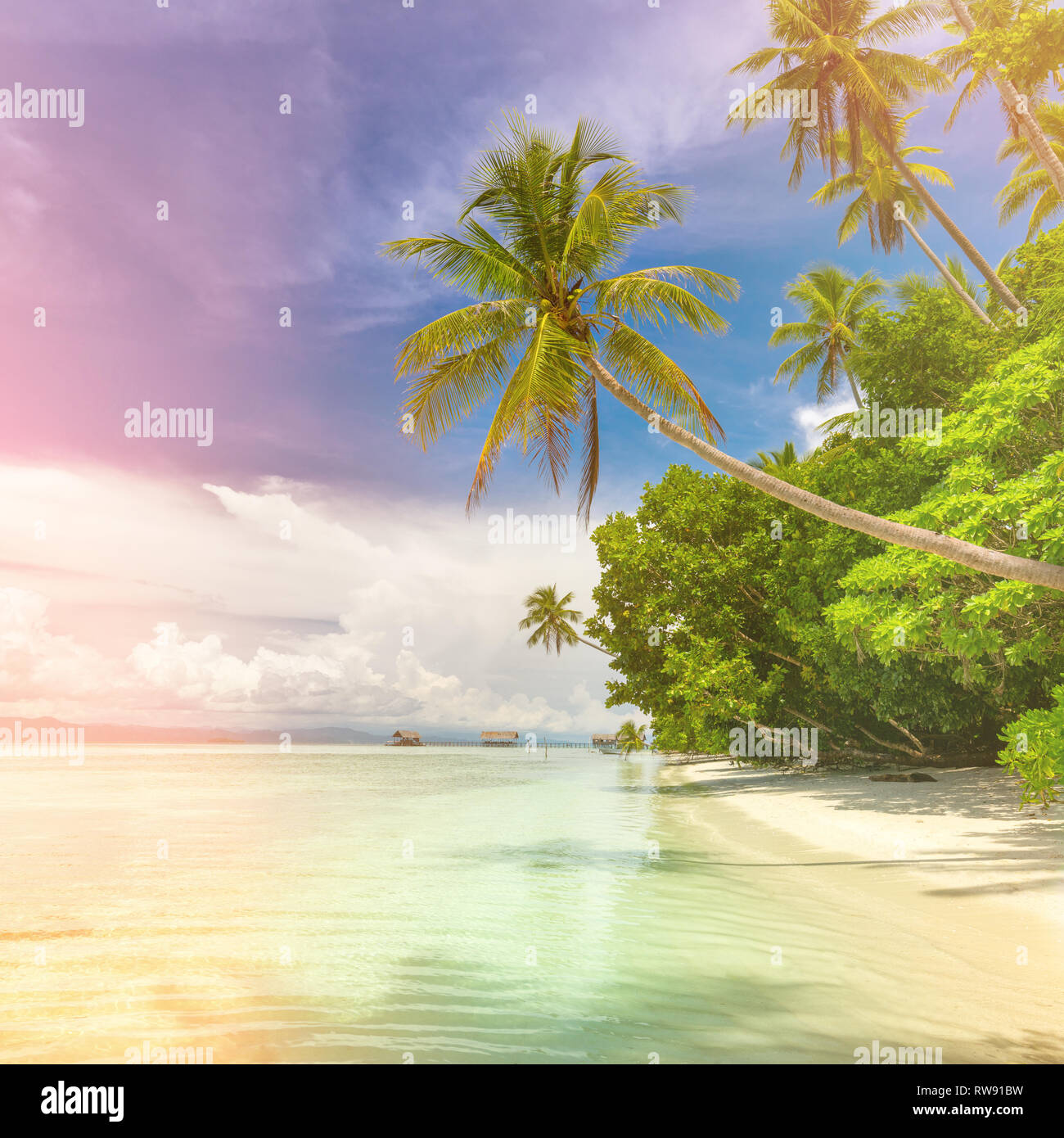 Paradise background landscape of tropical island - calm ocean waves ...