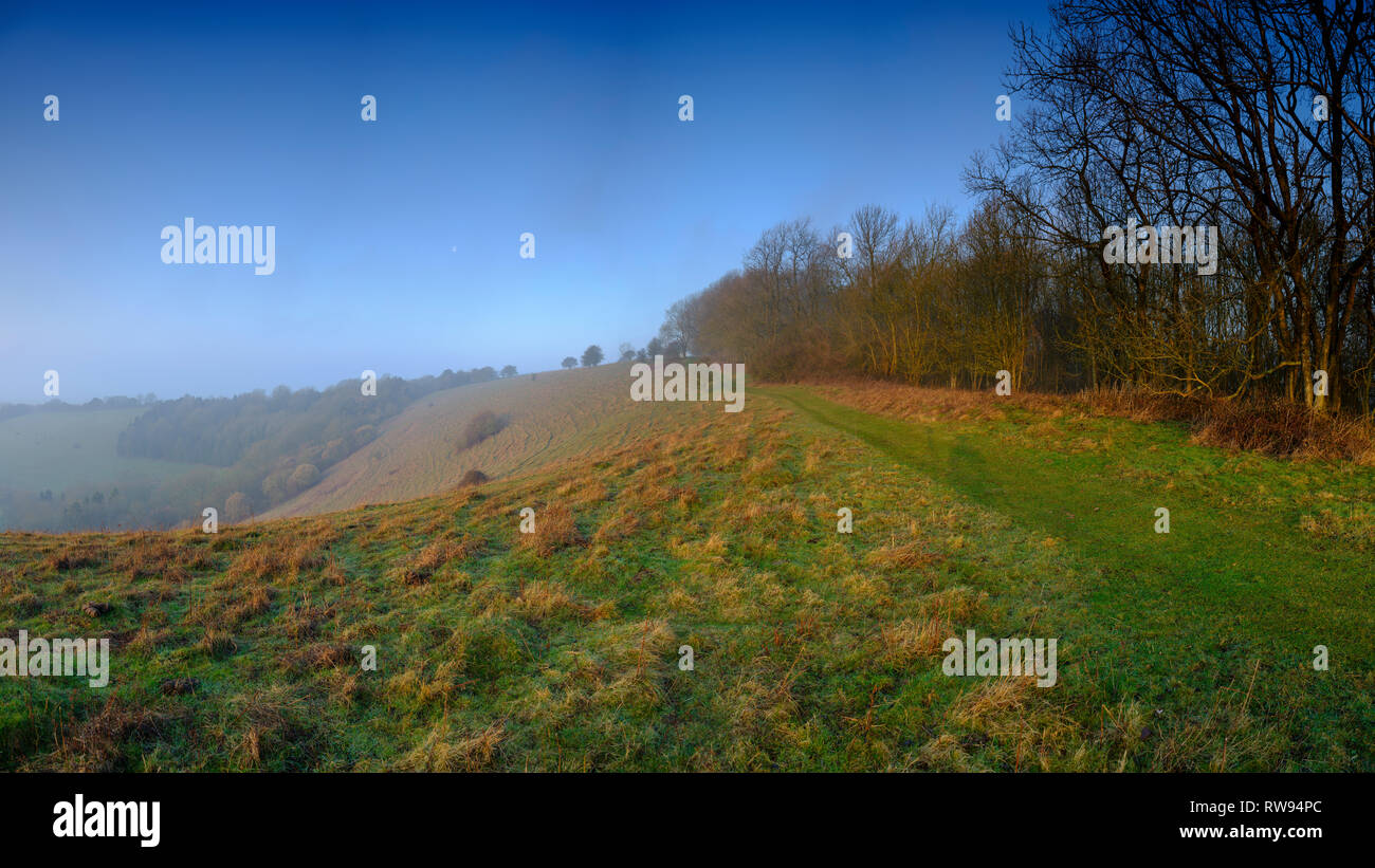 Misty morning over the Meon Valley from Beacon Hill near Exton ...