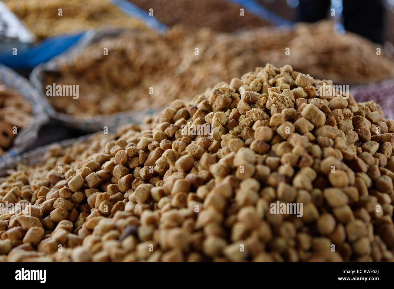 Selection of typical Moroccan nuts, walnuts, roasted almonds and other ...