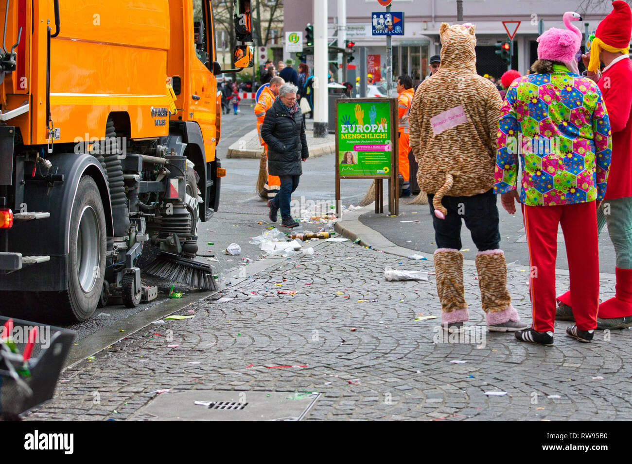 Wurzburg, Germany - 3 March 2019: workers cleaning dirty roads and city ...