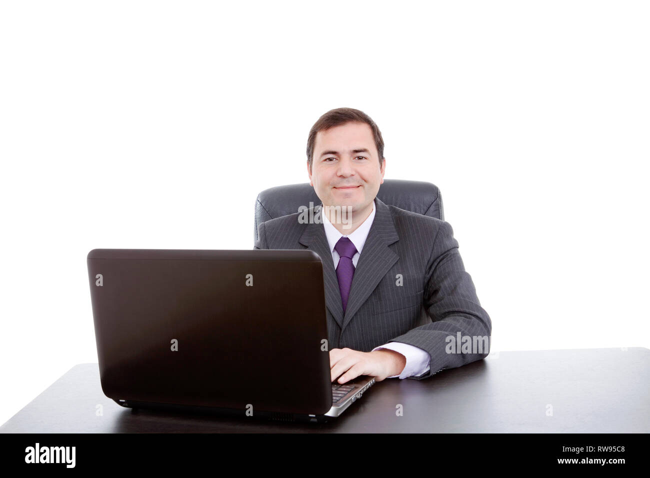 happy business man working with is laptop, isolated Stock Photo - Alamy