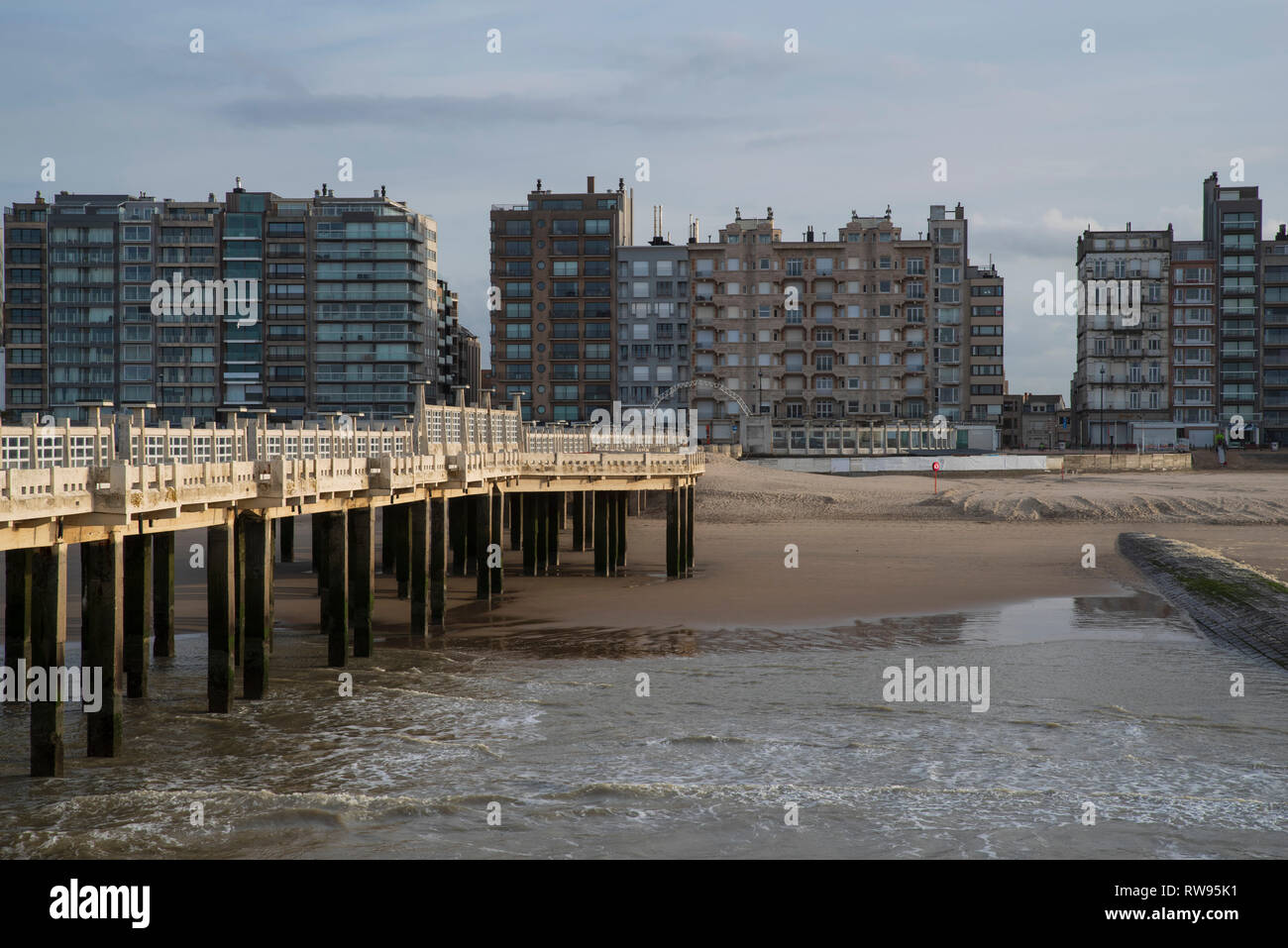 Buildings by the sea on a Belgian beach Stock Photo - Alamy