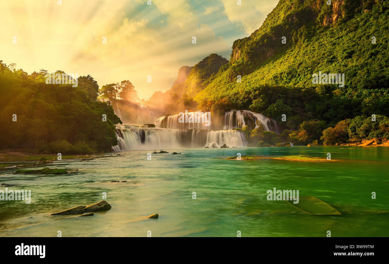 Aerial view of “ Ban Gioc “ waterfall, Cao Bang, Vietnam. “ Ban Gioc ...