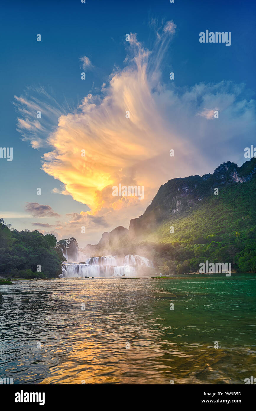 Aerial view of “ Ban Gioc “ waterfall, Cao Bang, Vietnam. “ Ban Gioc ...