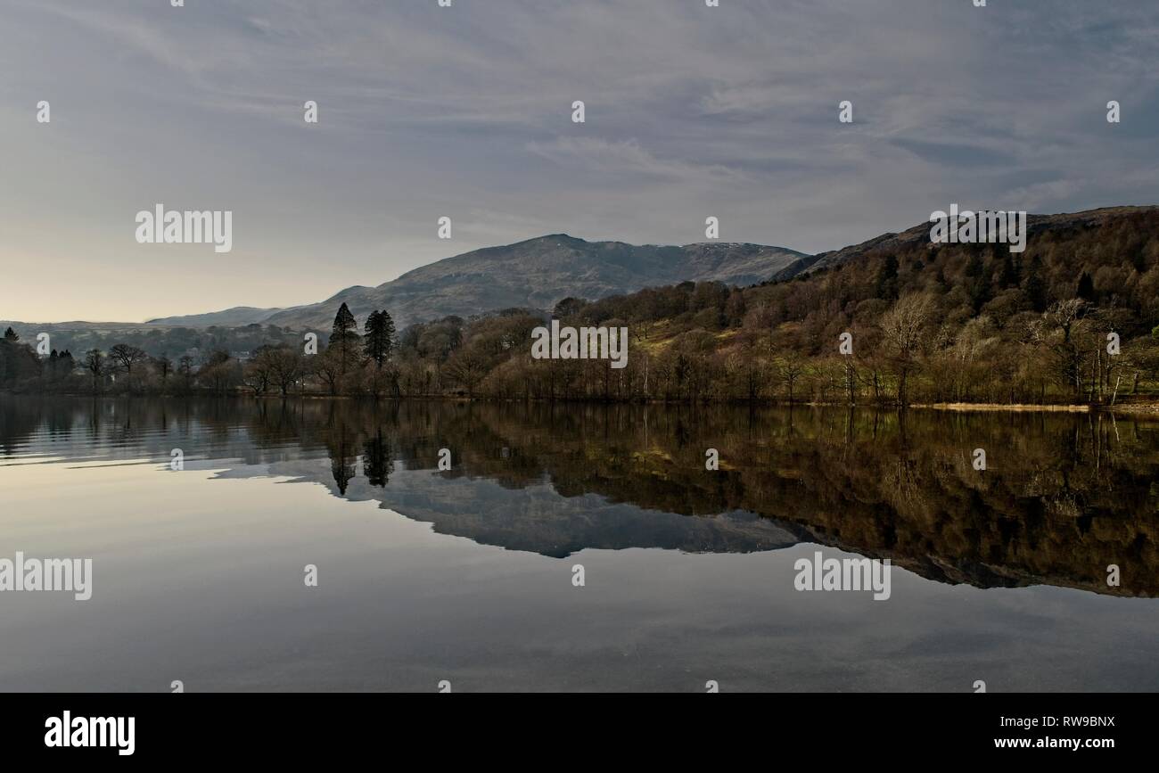 Old Man of Coniston reflected in Coniston Water viewed from the ...