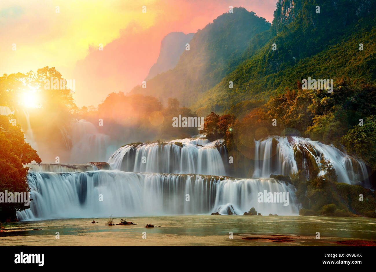 Aerial view of “ Ban Gioc “ waterfall, Cao Bang, Vietnam. “ Ban Gioc ...
