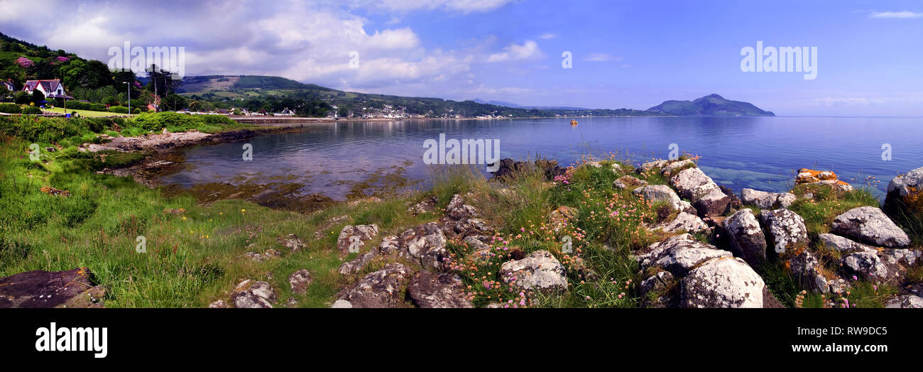 Scotland.Island of Arran. Panorama north across Whiting Bay towards ...