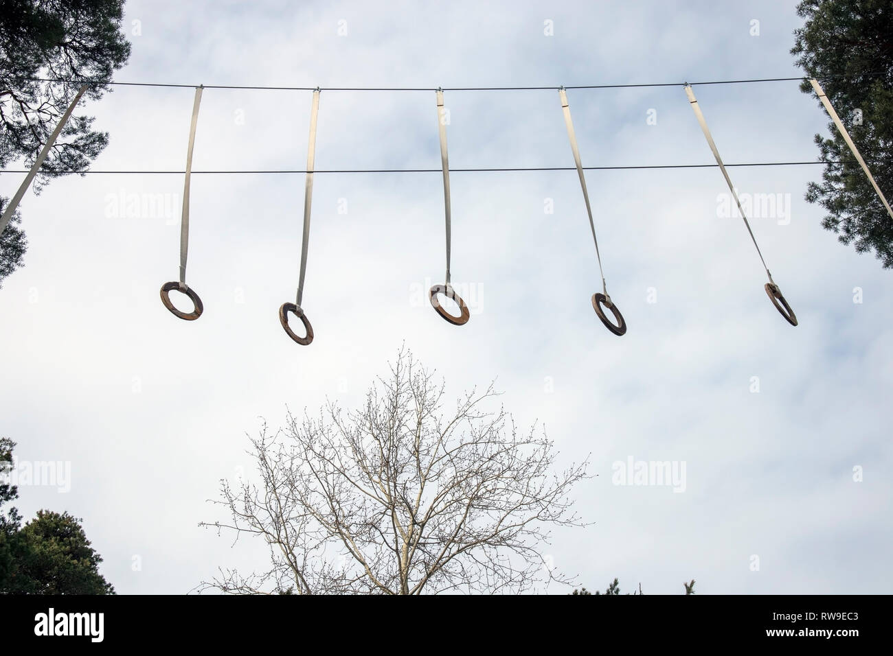 climbing rings hanging outdoors Stock Photo - Alamy