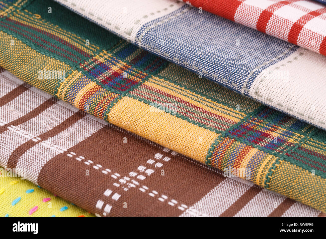 Colorful kitchen towels closeup picture Stock Photo - Alamy