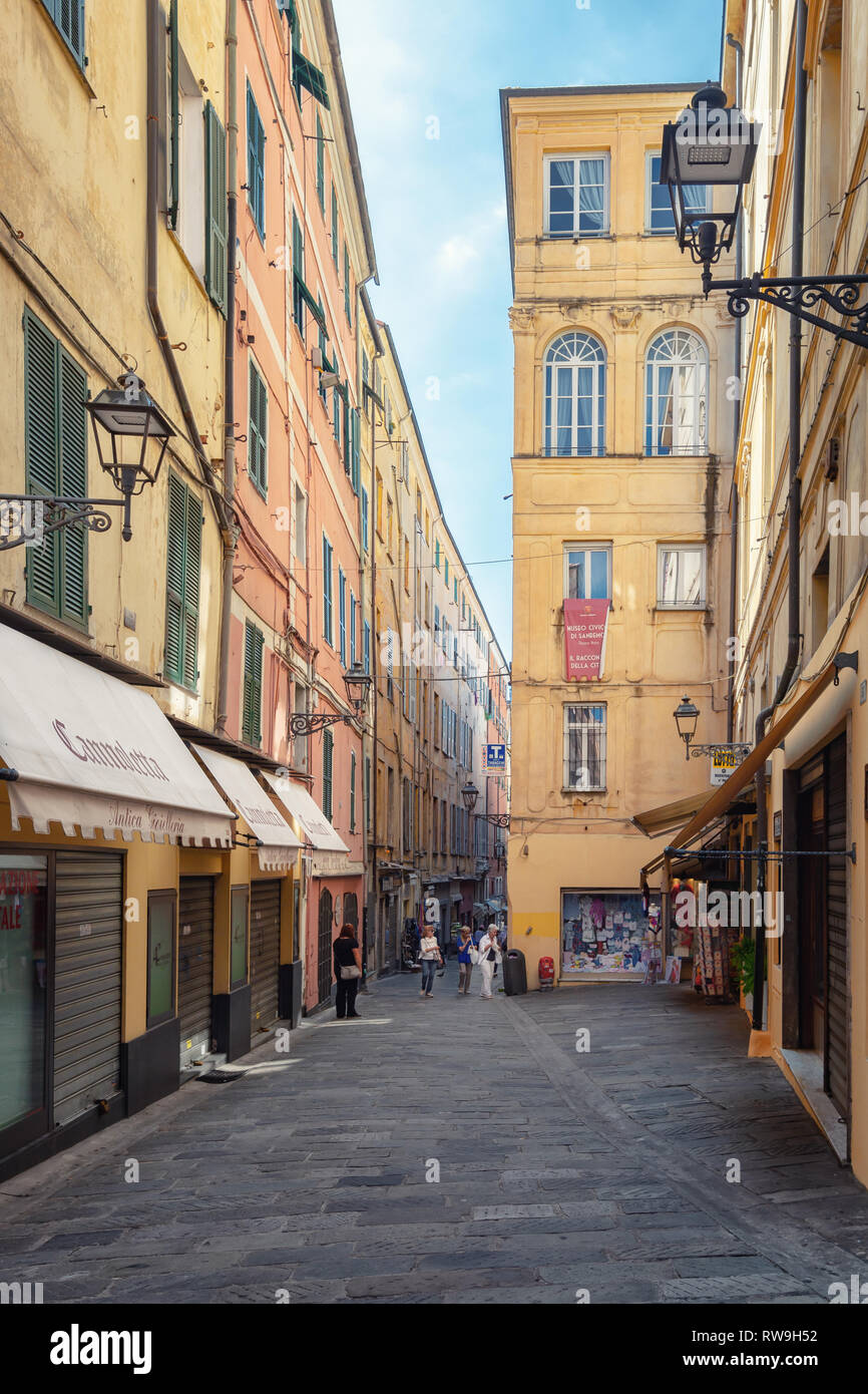 San Remo, Italy, September 18, 2018: Impression of the narrow street ...