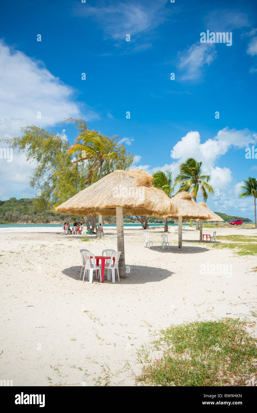 Beach bar at Pontal da Ilha beach, at the north tip of Itamaraca island ...