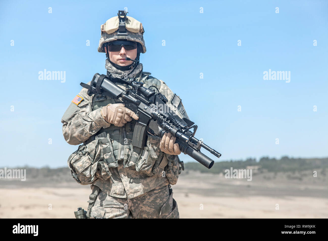 Portrait of United States airborne infantry corporal with rifle Stock ...
