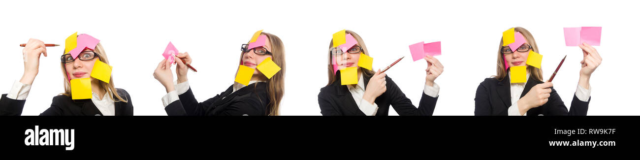 Woman with reminders isolated on white Stock Photo - Alamy