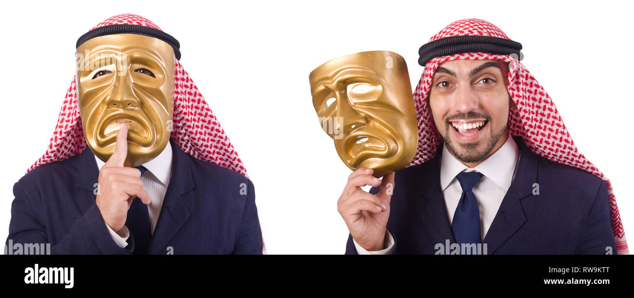 Arab man with mask isolated on white Stock Photo - Alamy