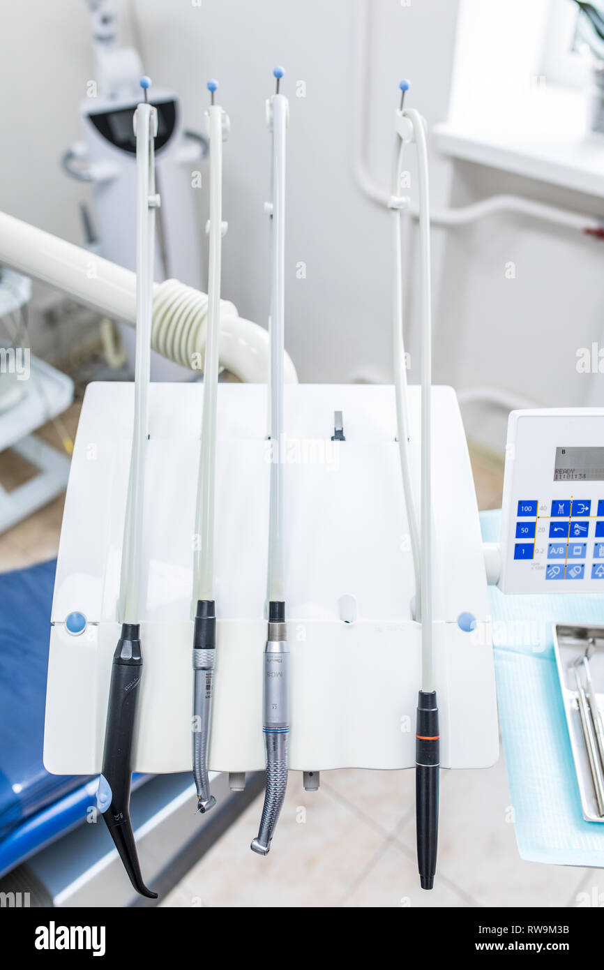 Different dental instruments and tools in a dentists office Stock Photo ...