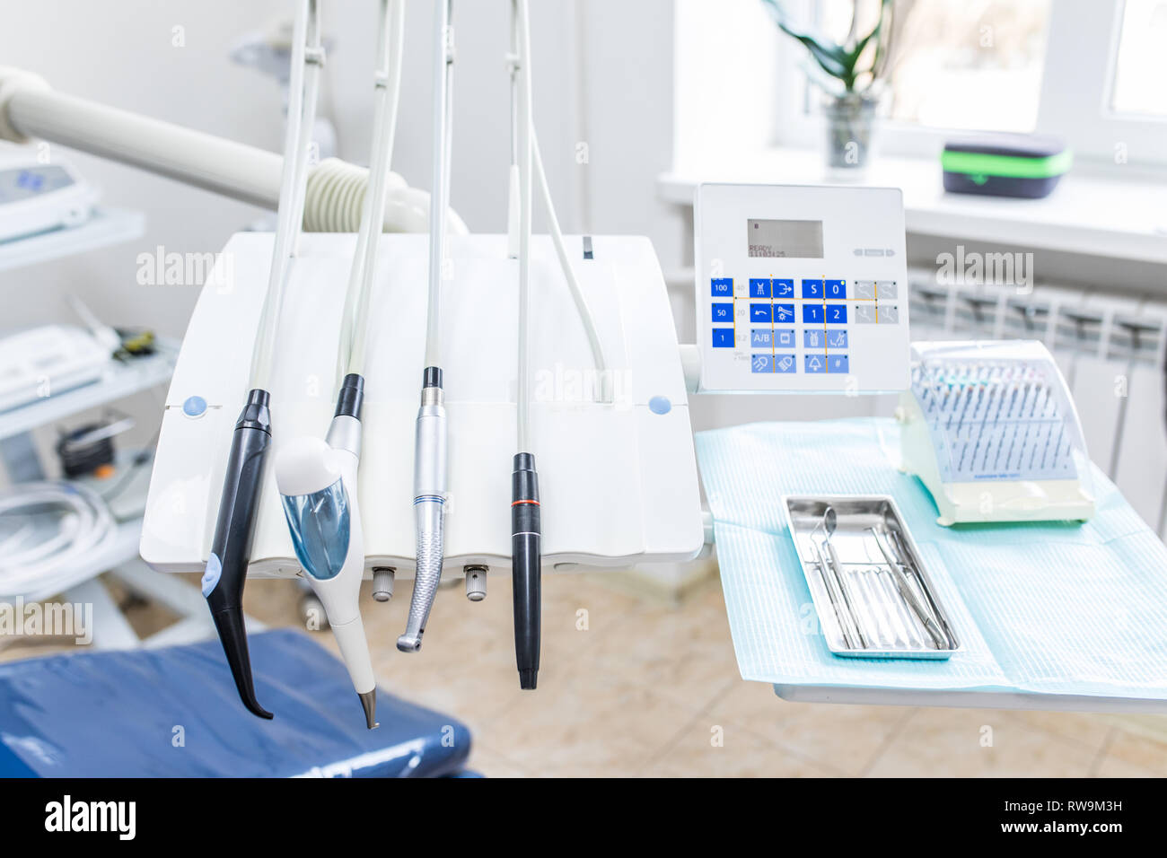 Different dental instruments and tools in dentists office Stock Photo ...