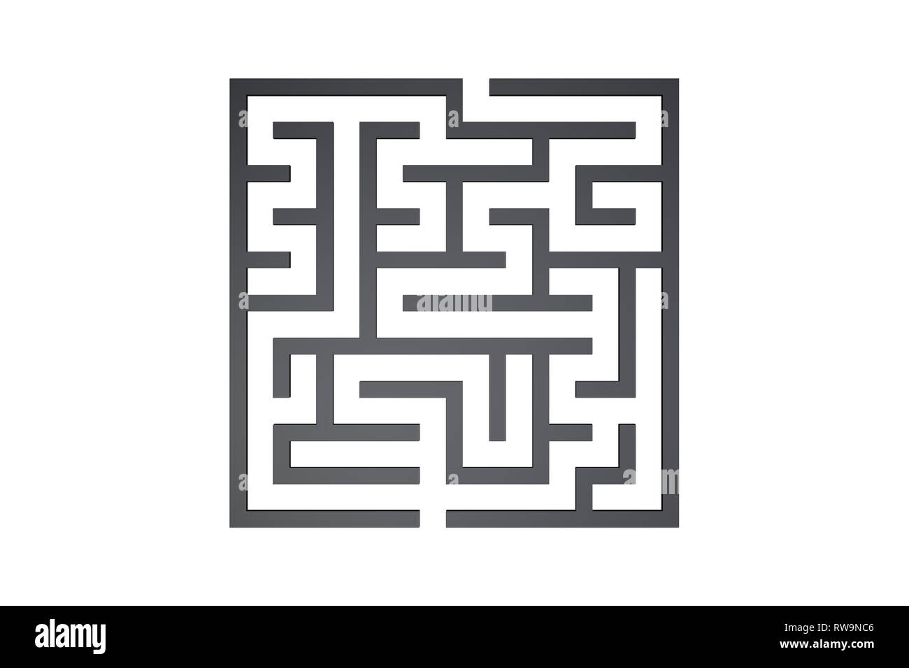 3d rendering of square format maze labyrinth, isolated on white ...