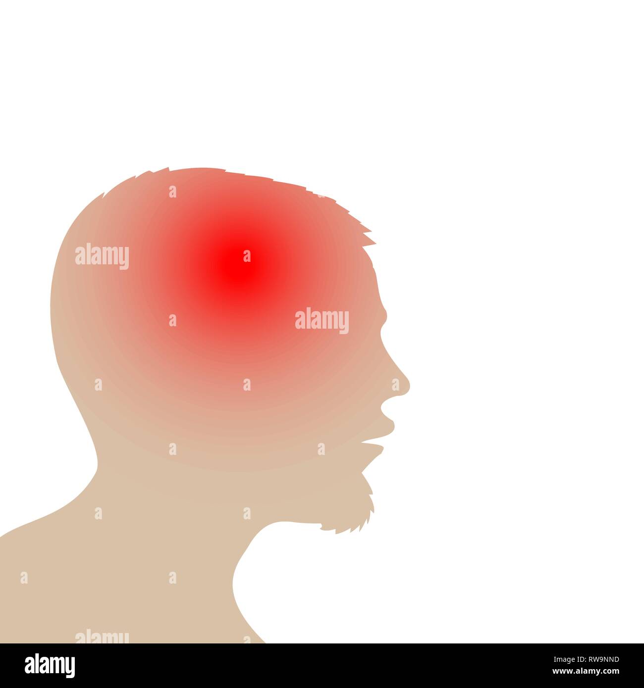Headache vector icon / pictogram with red pain focal point in the head ...