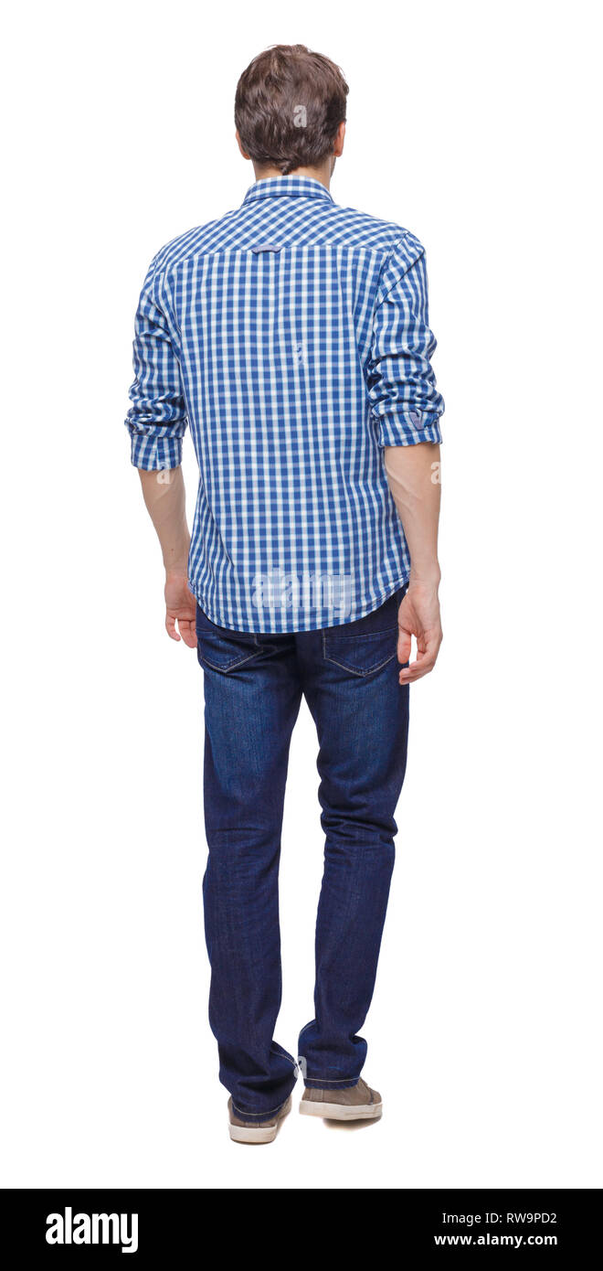 Back view of going handsome man . walking young guy . Rear view people ...