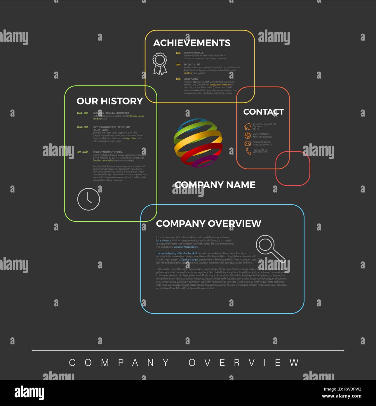 Vector Company infographic overview design template with colorful boxes ...