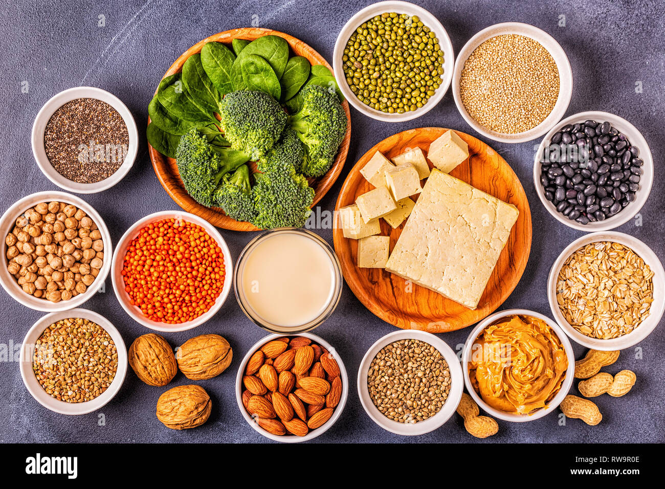 Healthy diet vegan food, veggie protein sources. Top view Stock Photo ...