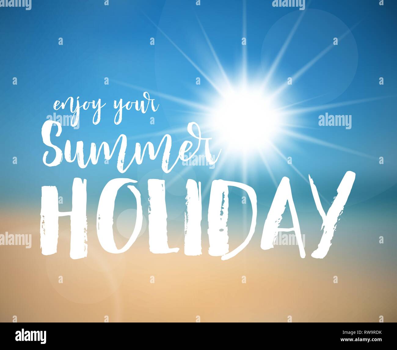 Vector Summer holiday poster with hot summer sun and abstract beach in ...