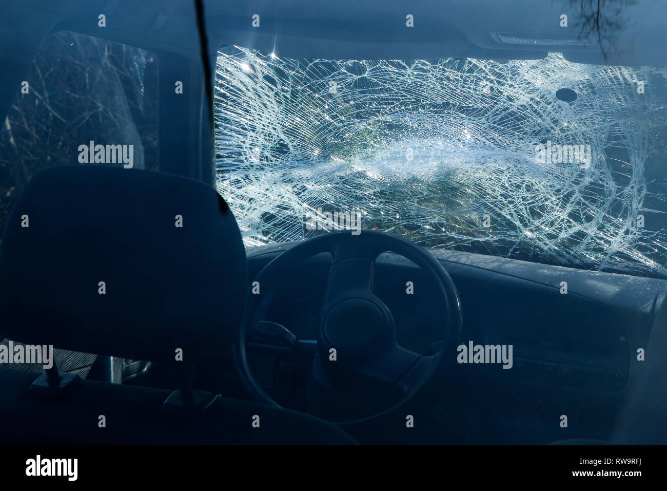 A detail of the interior of car damaged during the traffic accident ...