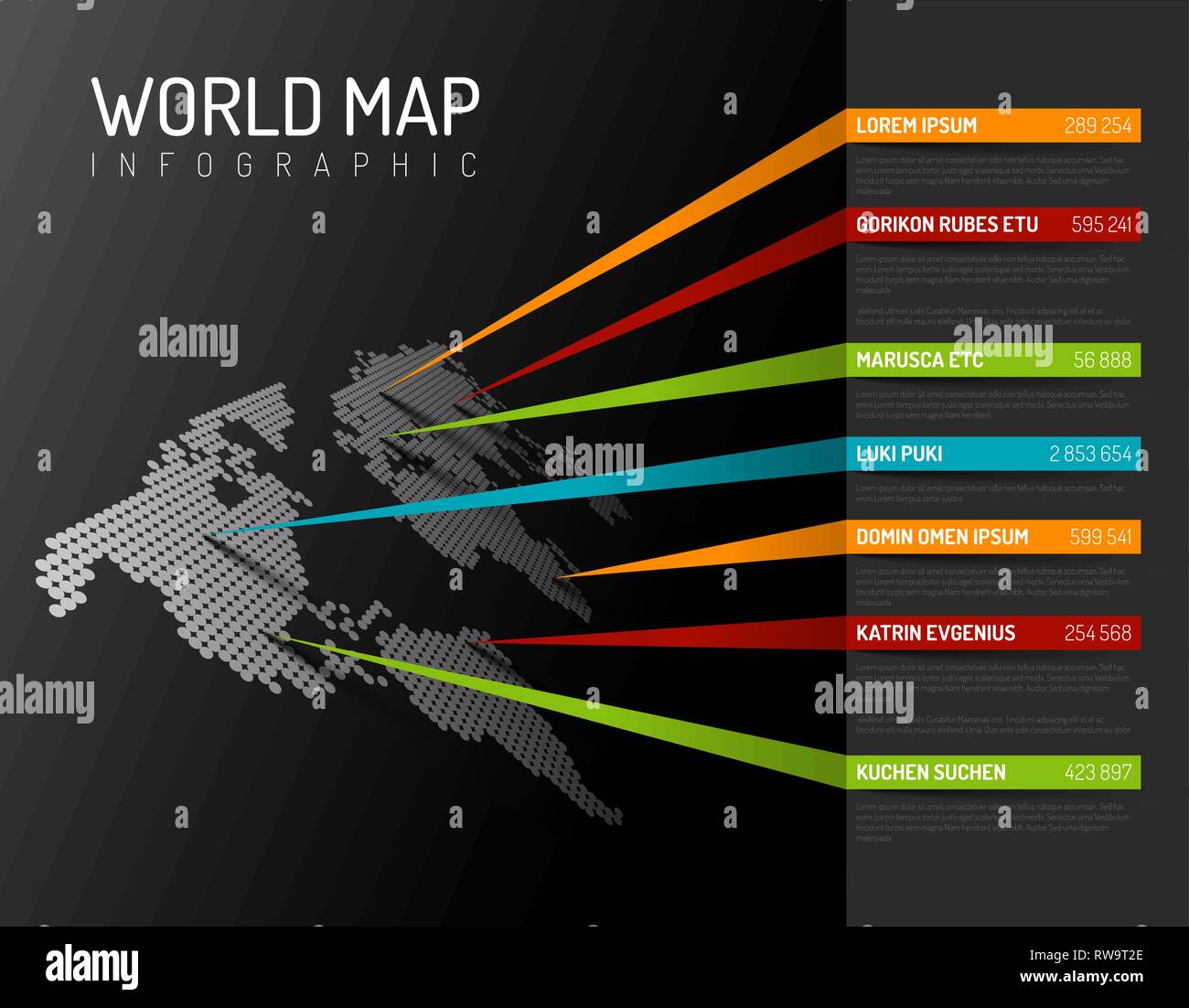 Dark World map infographic template with pointer marks (diagonal version Stock Vector Image ...
