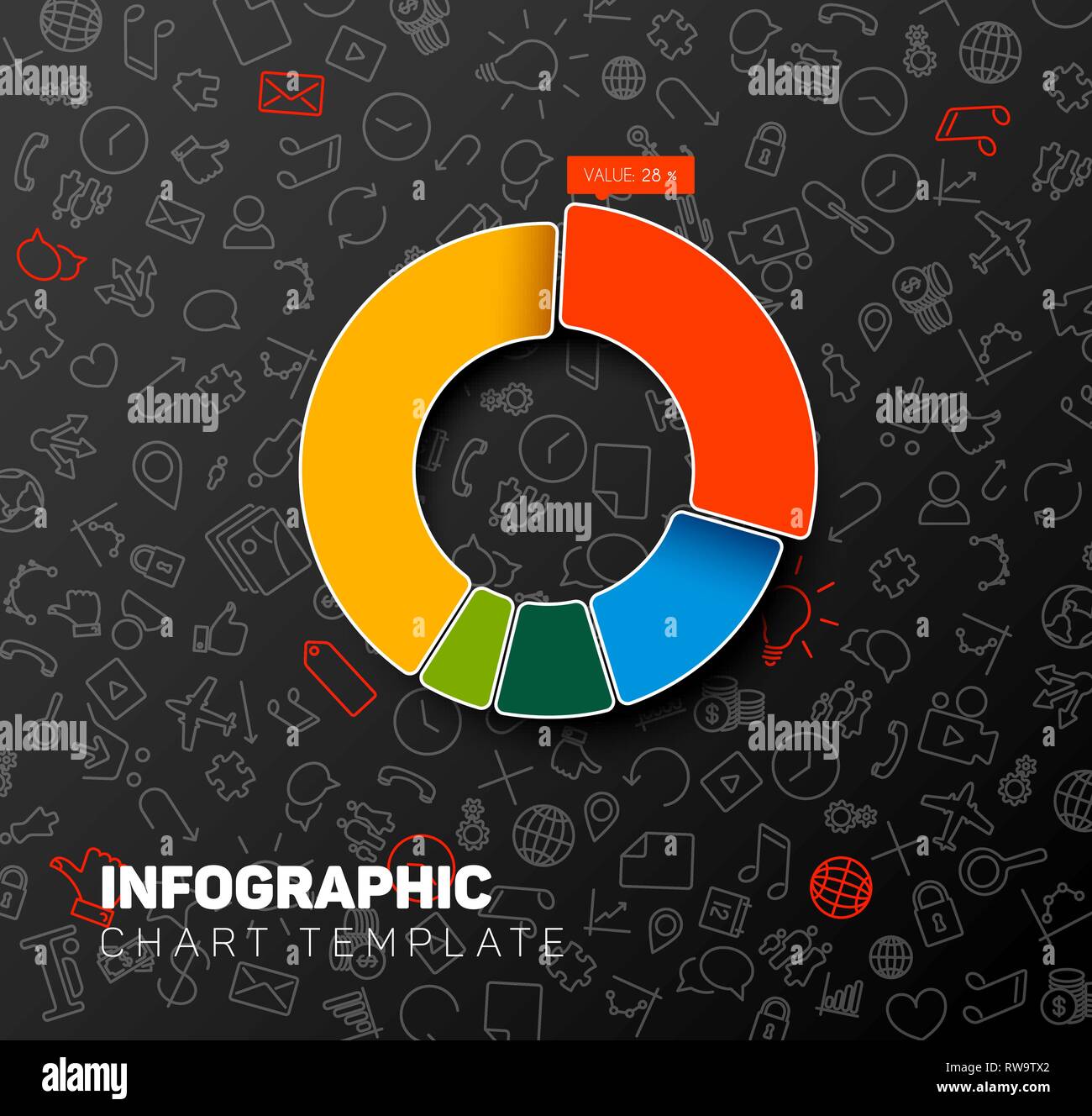 Colorful Infographic pie chart template with simple infographic icons ...