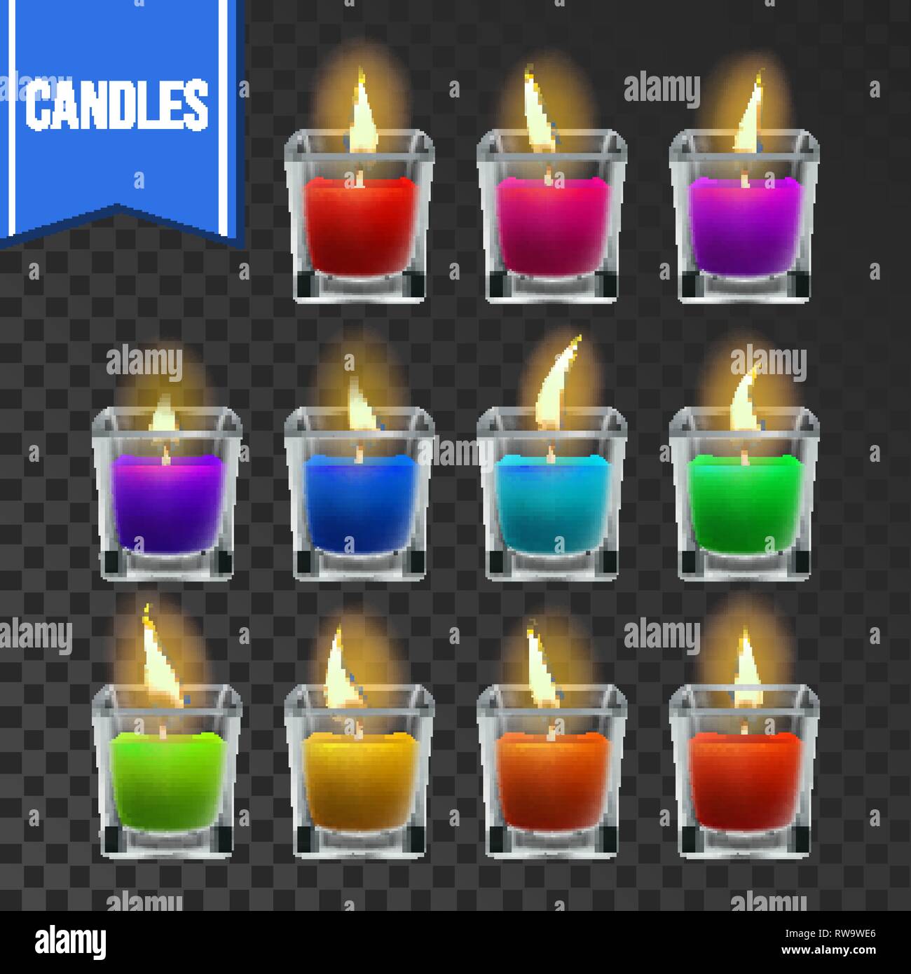 Candles Set Vector. Glass Jar. Christmas Lighter. Wax Design. Romantic ...