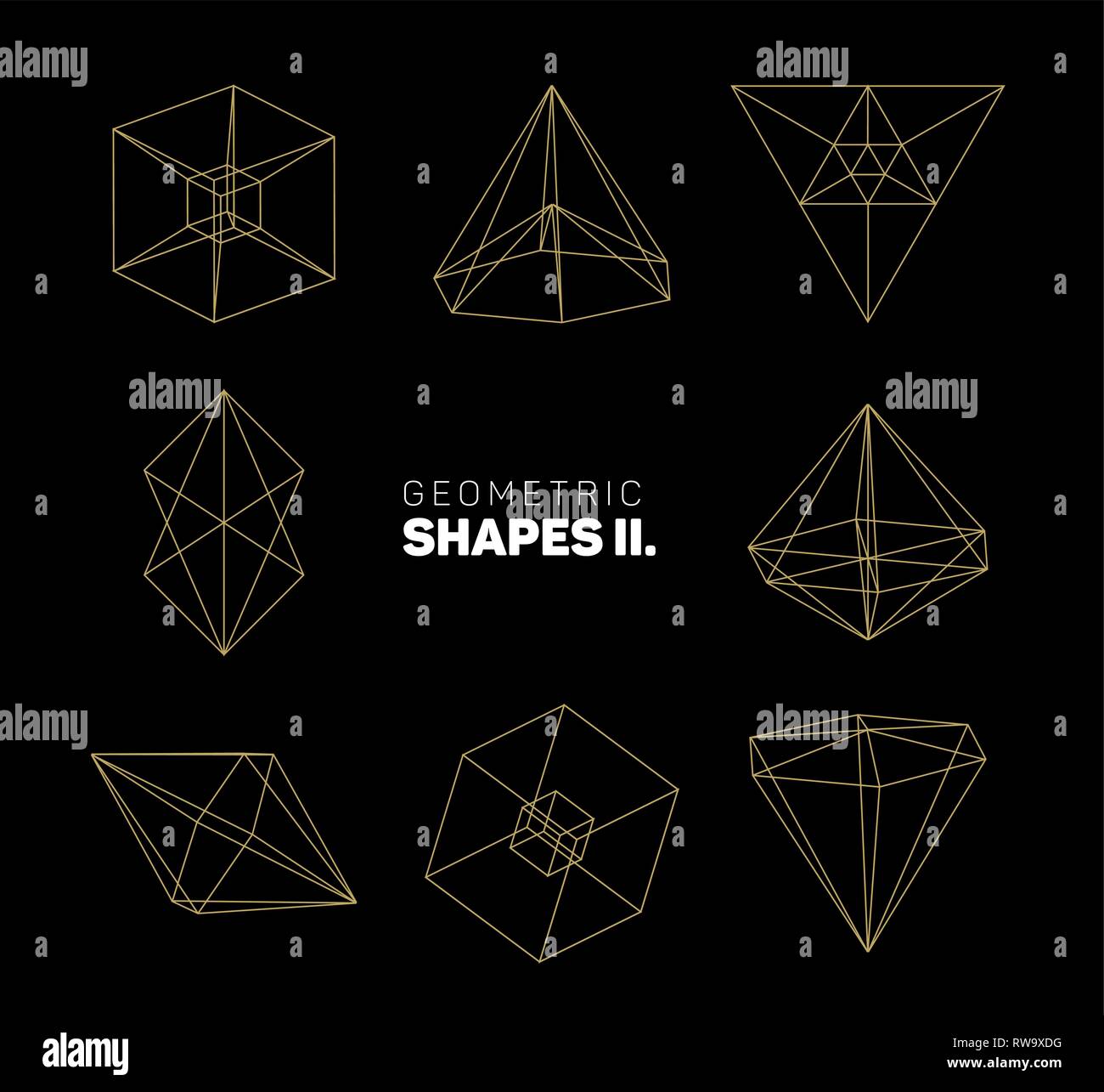 Vector abstract regular geometric shapes - golden on dark gray ...