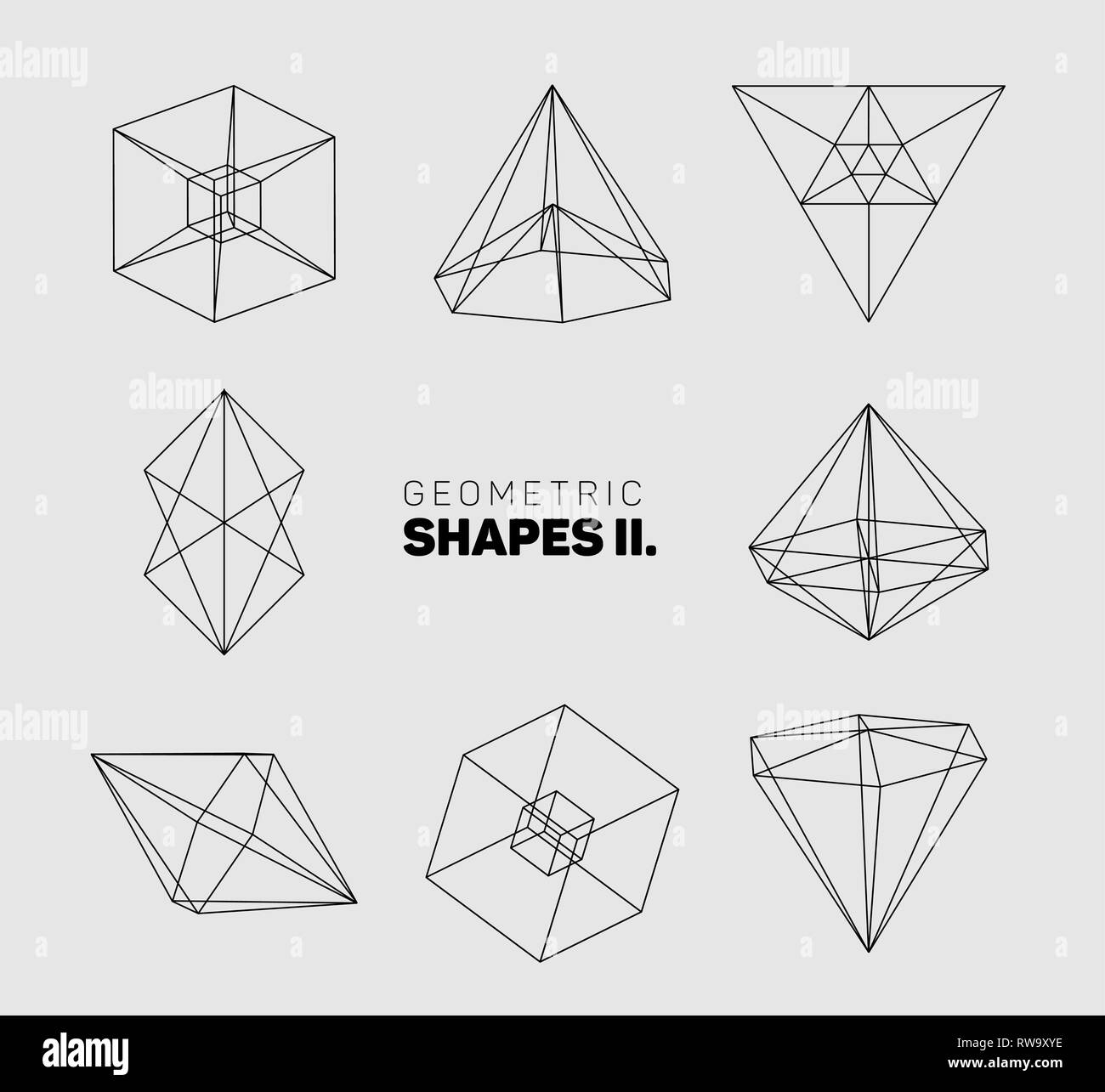 Vector abstract regular geometric shapes - black on gray background ...