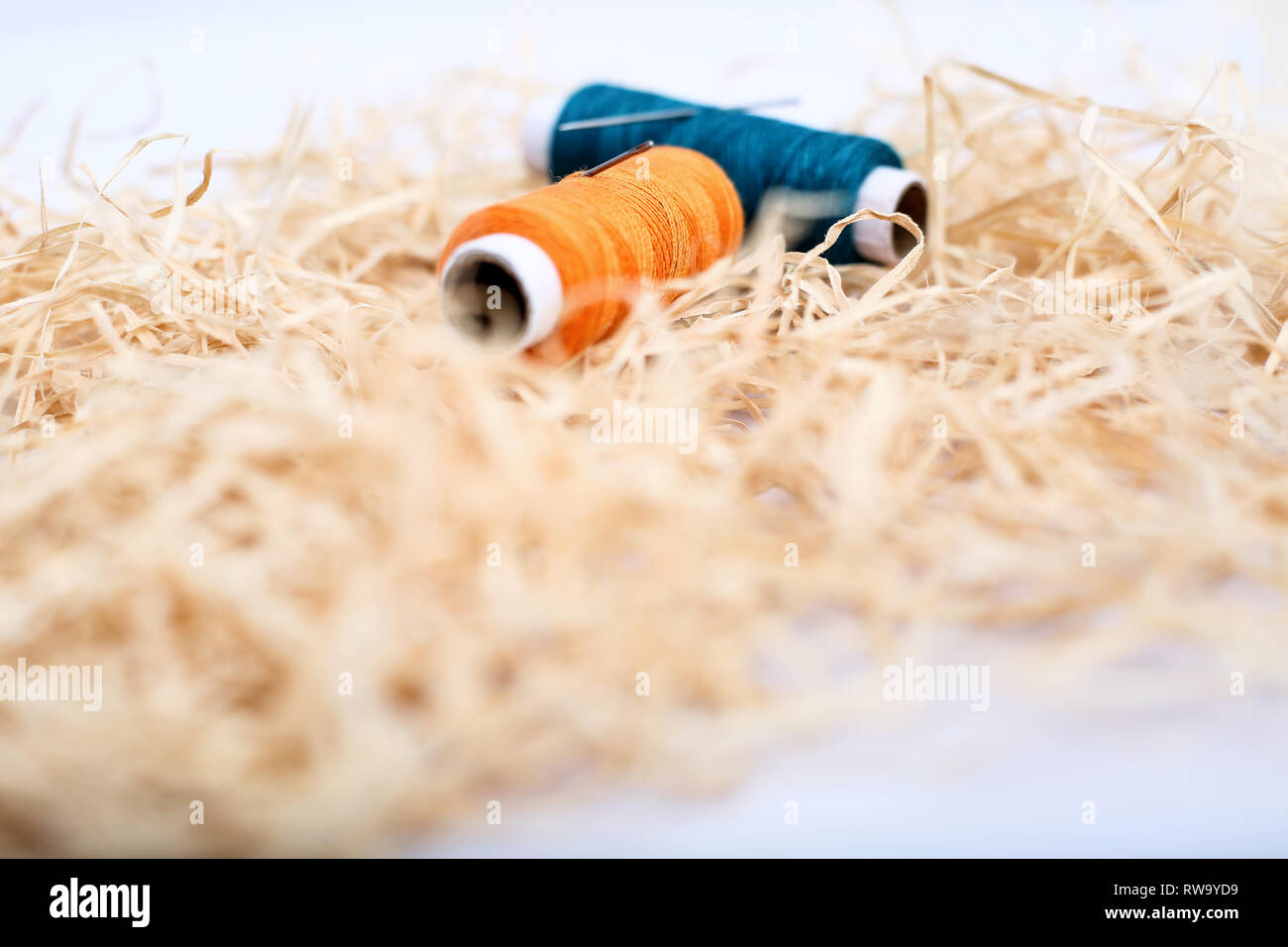 Picture of two sewing thread with needle. Isolated on the white ...