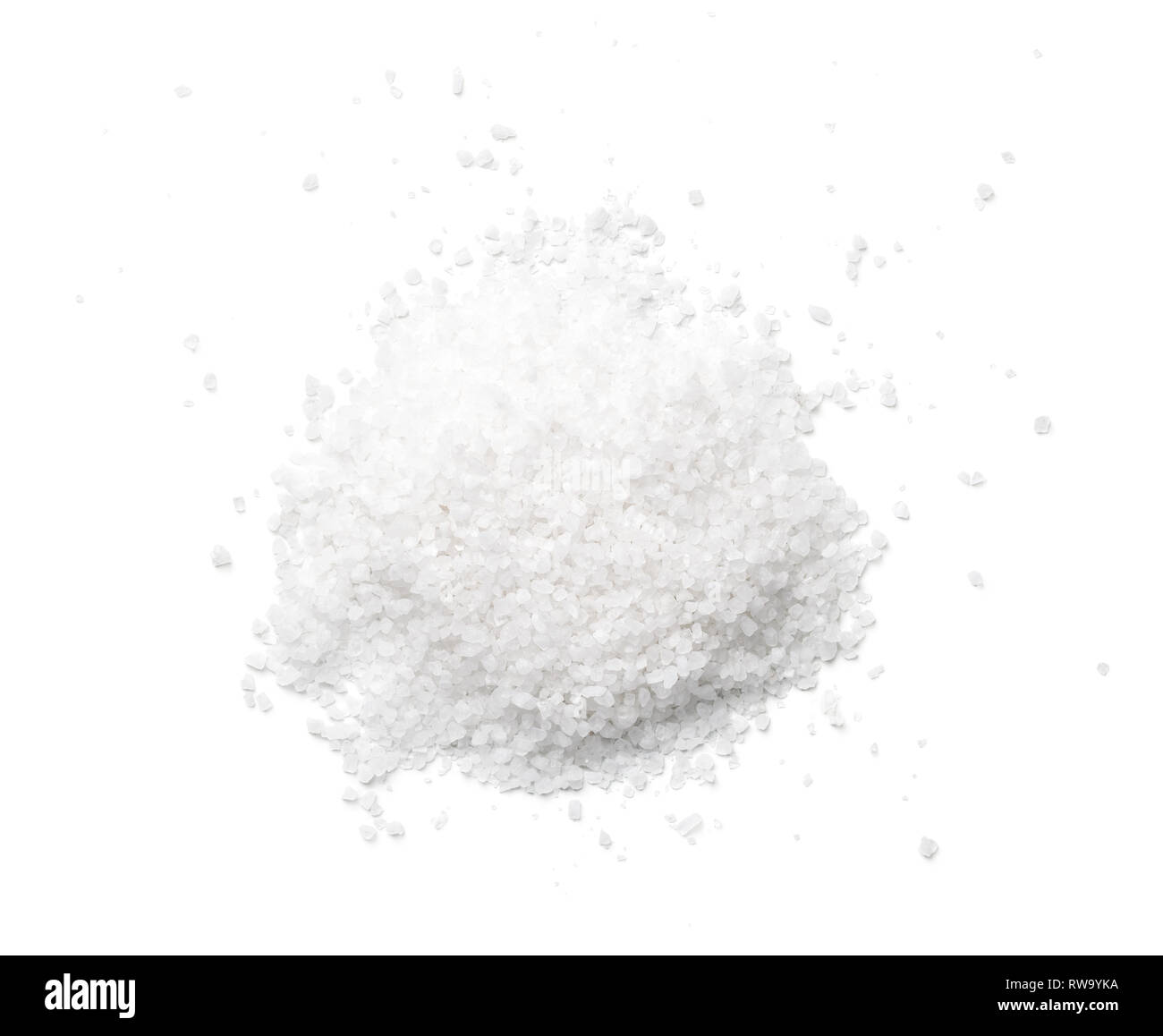Salt isolated on white background. Top view Stock Photo - Alamy
