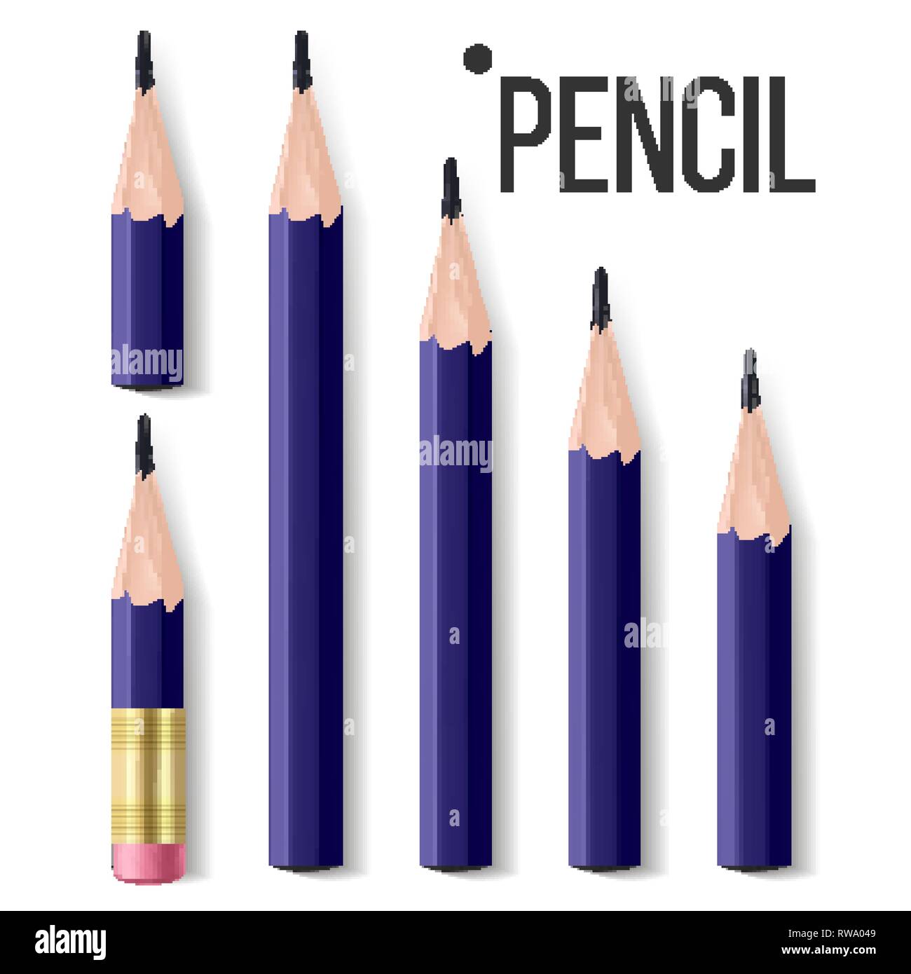 Pencil Set Stationery Vector. Wooden. Realistic Isolated Illustration ...