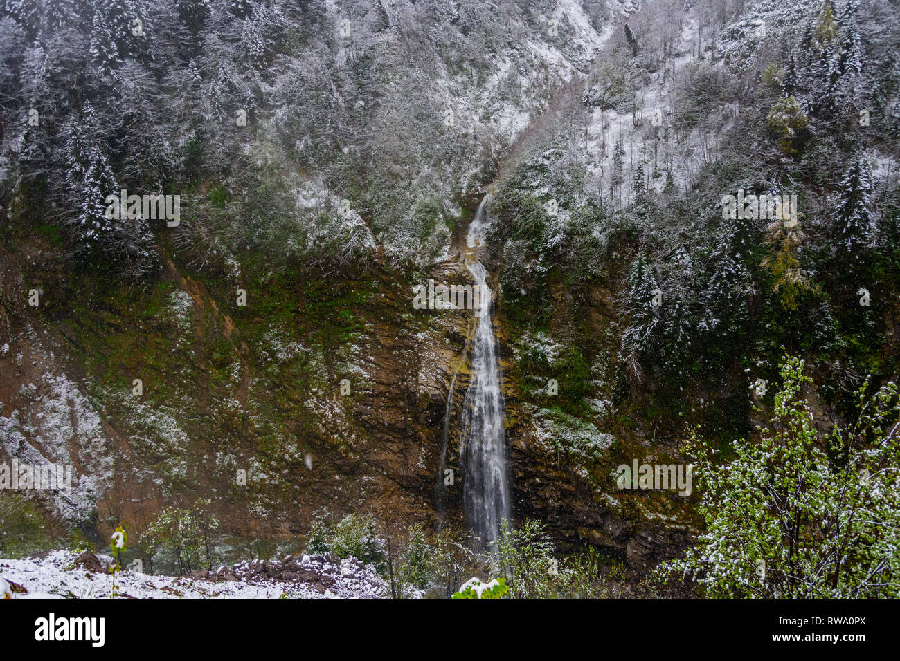 Gelin Tulu waterfall falling from the Kackar mountain in the village ...