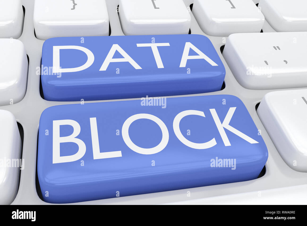 3d Illustration Of Computer Keyboard With The Script Data Block On Two Adjacent Pale Blue