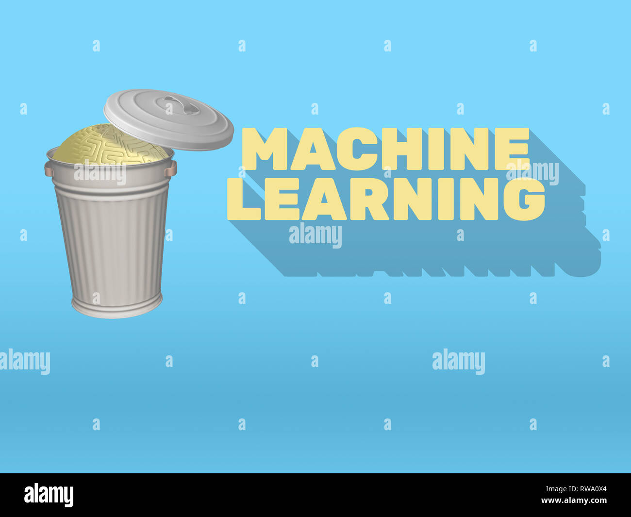 3D render illustration of trash can containing human brain, replaced by ...