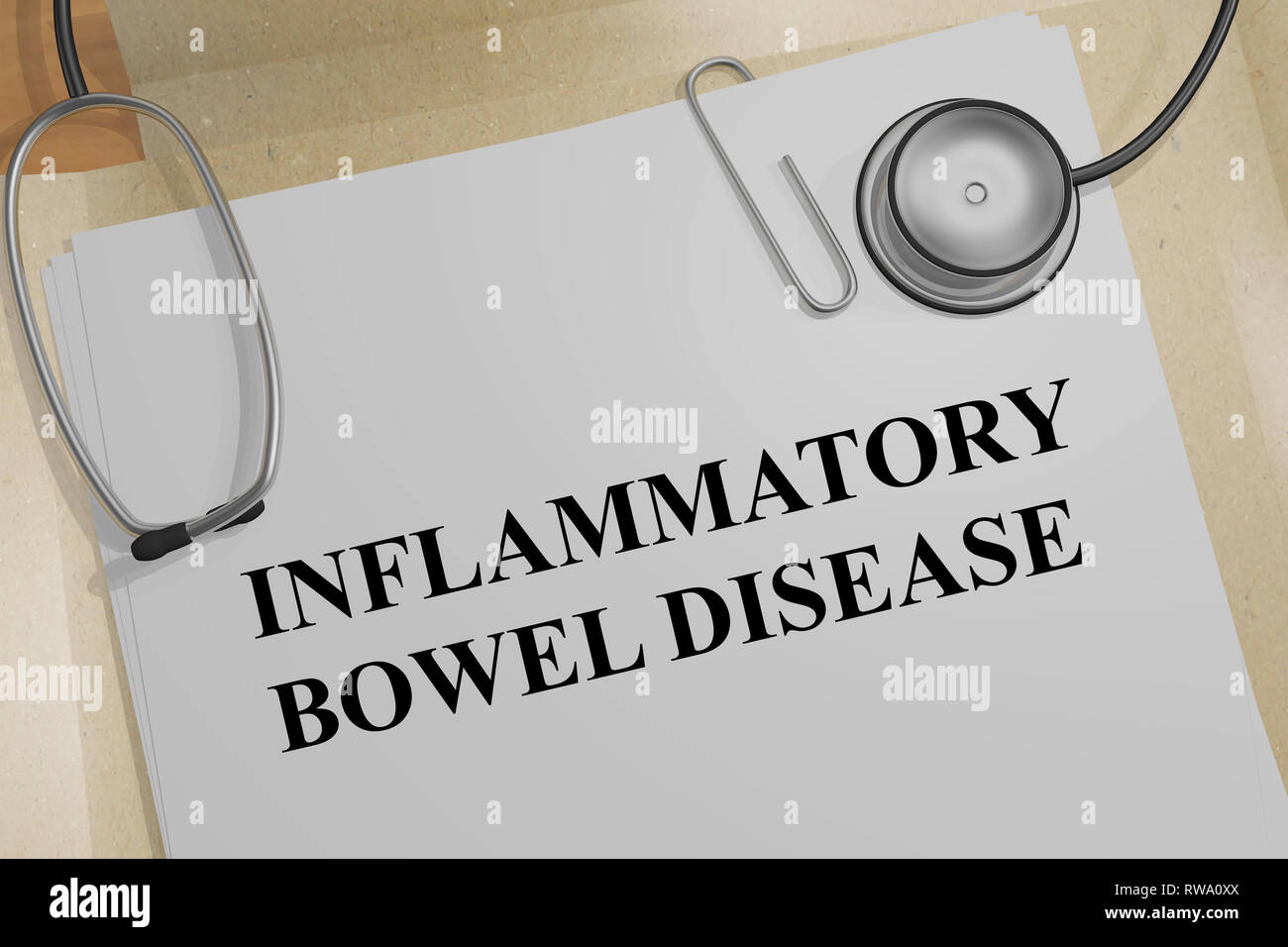 3D illustration of INFLAMMATORY BOWEL DISEASE title on a medical ...