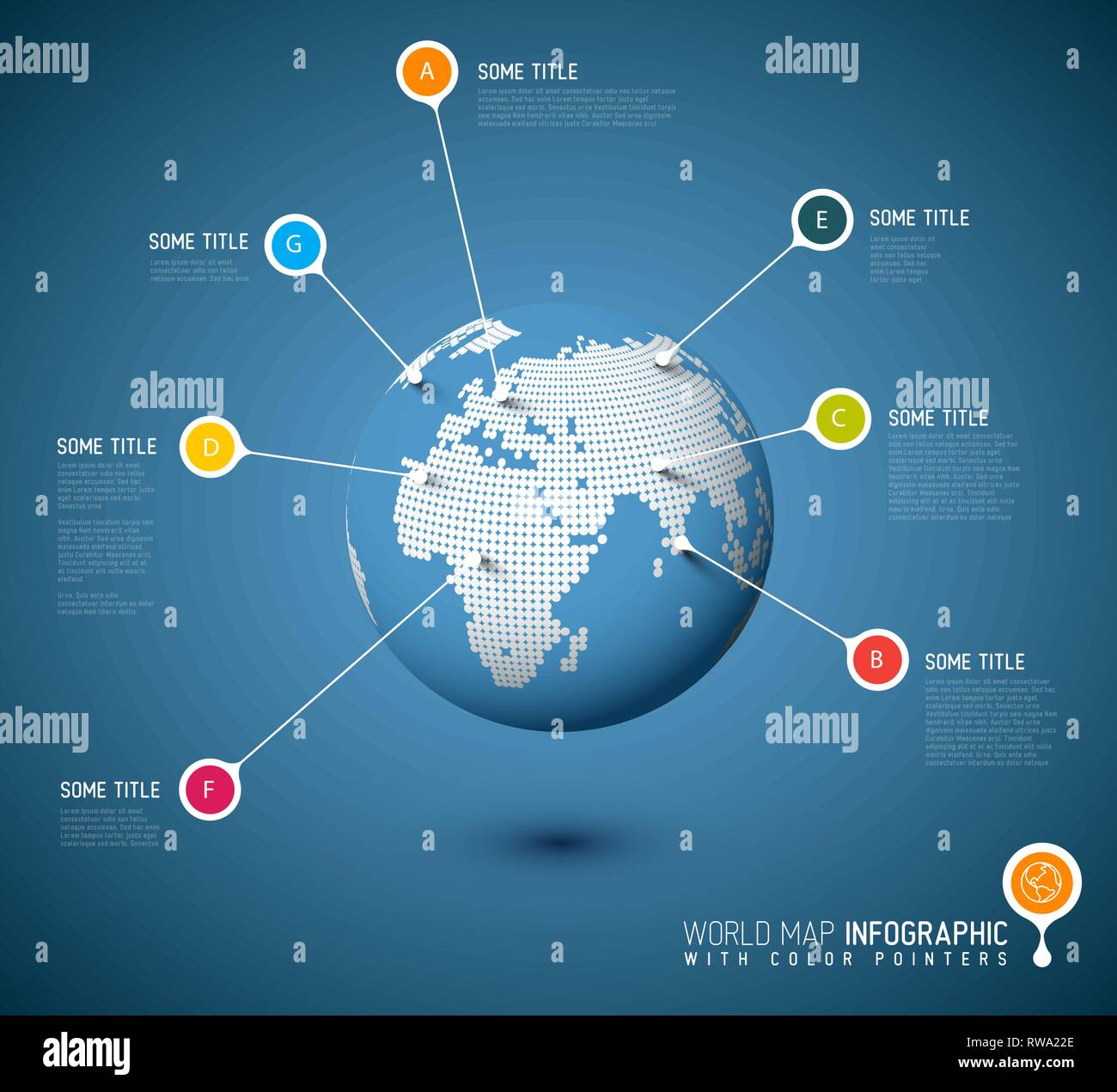World Map Globe With Pointer Marks Communication Concept Stock Vector