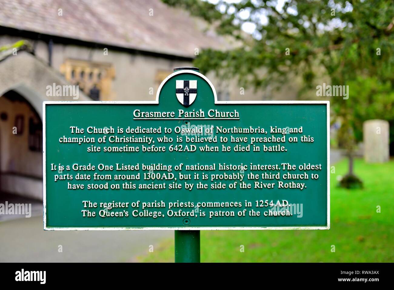 Grasmere Parish Church plaque historical information sign,Lake District ...
